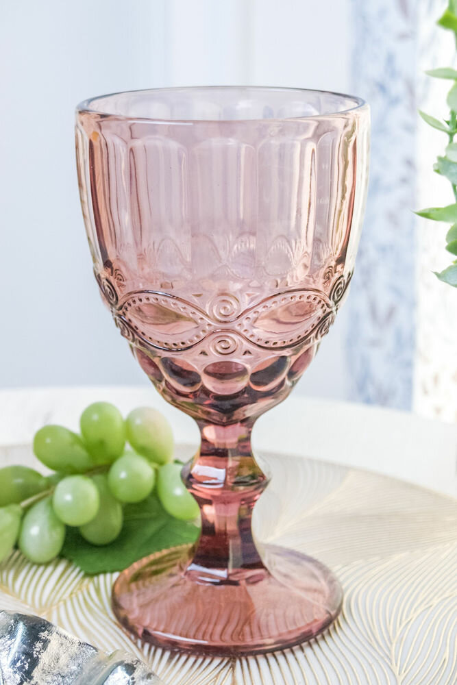 Бокал для вина благородный кубок с узором, стекло, розовый, 17 см, Boltze 1005613-1