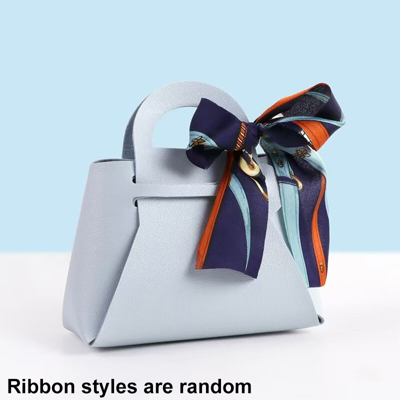 Подарочные пакеты с лентой и бантом, Искусственная кожа, мини-сумка, упаковочная коробка для конфет, декор для вечеринки,1 шт