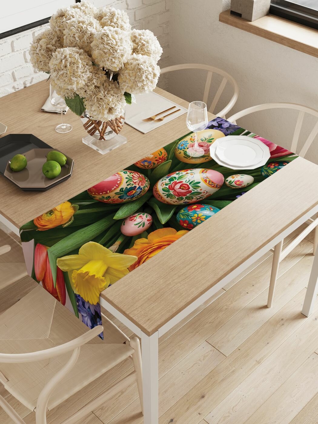 Дорожка водоотталкивающая на стол "Пасхальный букет" 145х40 см, JoyArty, серия Пасха
