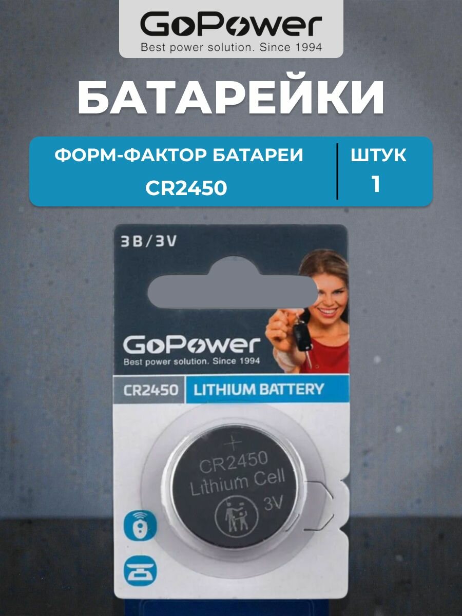 Батарейка GoPower CR2450 Lithium 3V
