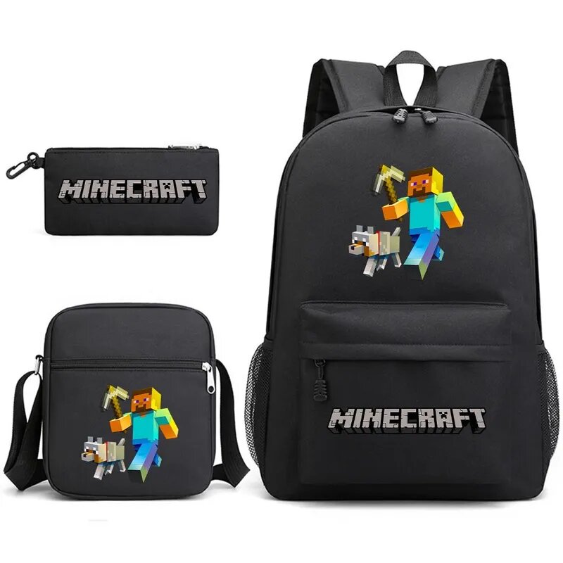 Детский рюкзак Minecraft, школьная сумка, 3 упаковки с сумкой через плечо и пеналом -Lang