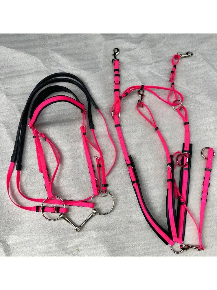 Уздечка для лошади Full размера розовая с чёрным, для управления лошадью