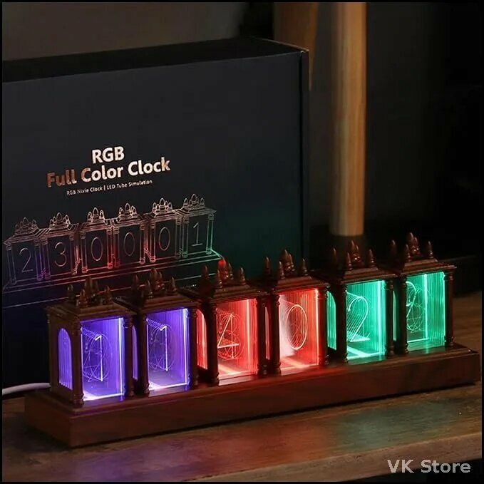 Электронные часы "IKEA", 10 дисплеев, имитация ламповых, подсветка RGB