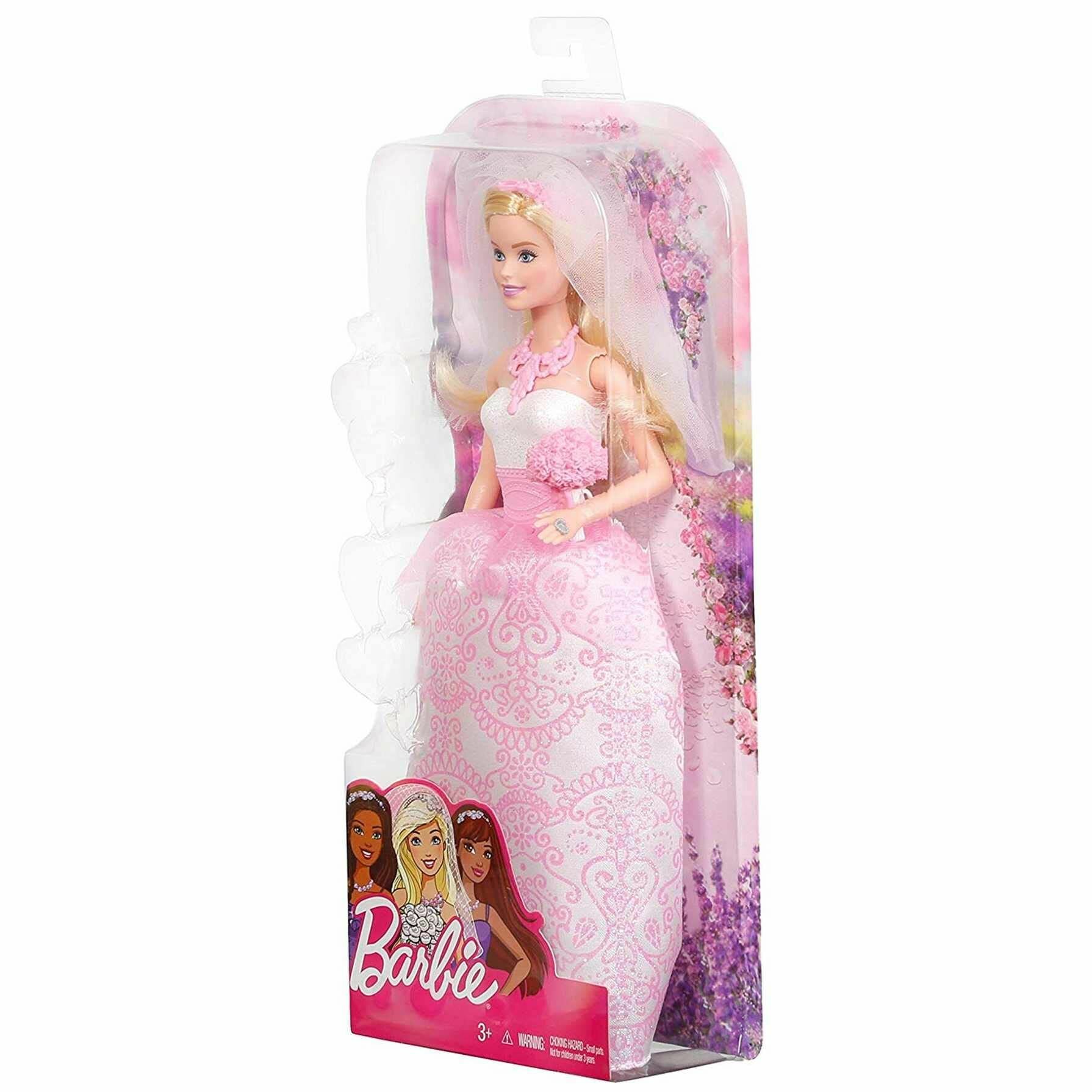 Mattel Barbie Doll / Свадебный Модная кукла-блондинка-невеста в фантастическом бело-розовом свадебном платье с кольцом, фатой и букетом