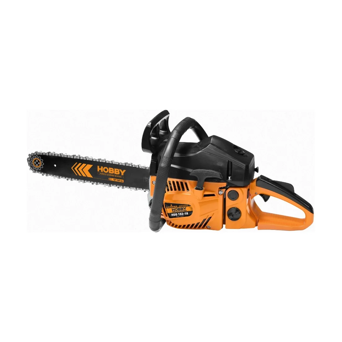 Пила цепная бензиновая Carver Hobby HSG 152-18 (01.004.00041), 1900 Вт, 72 звена, топливо 0.52 л, оранжевый