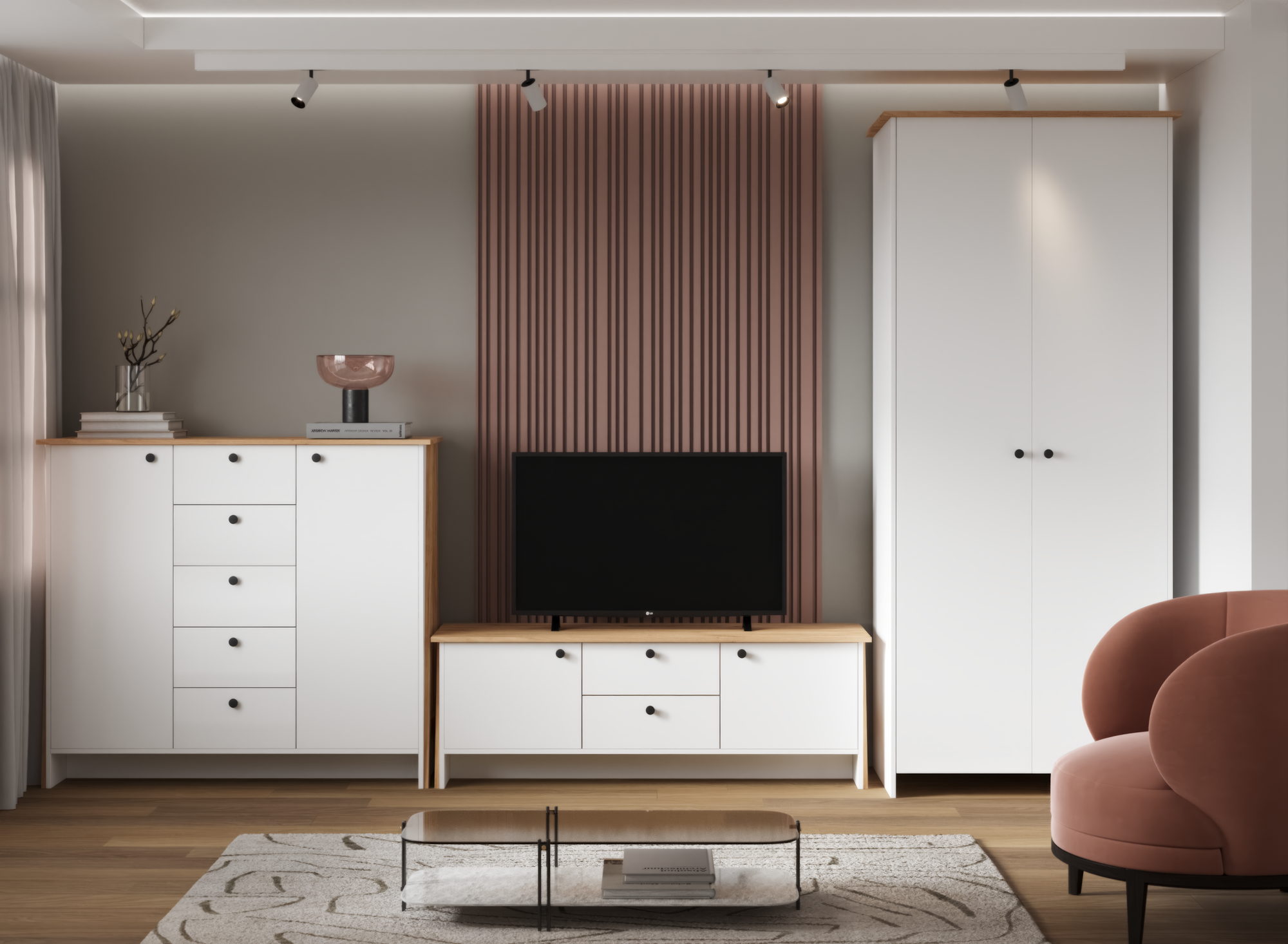 Гостиная Теодора крафт золотой/белый