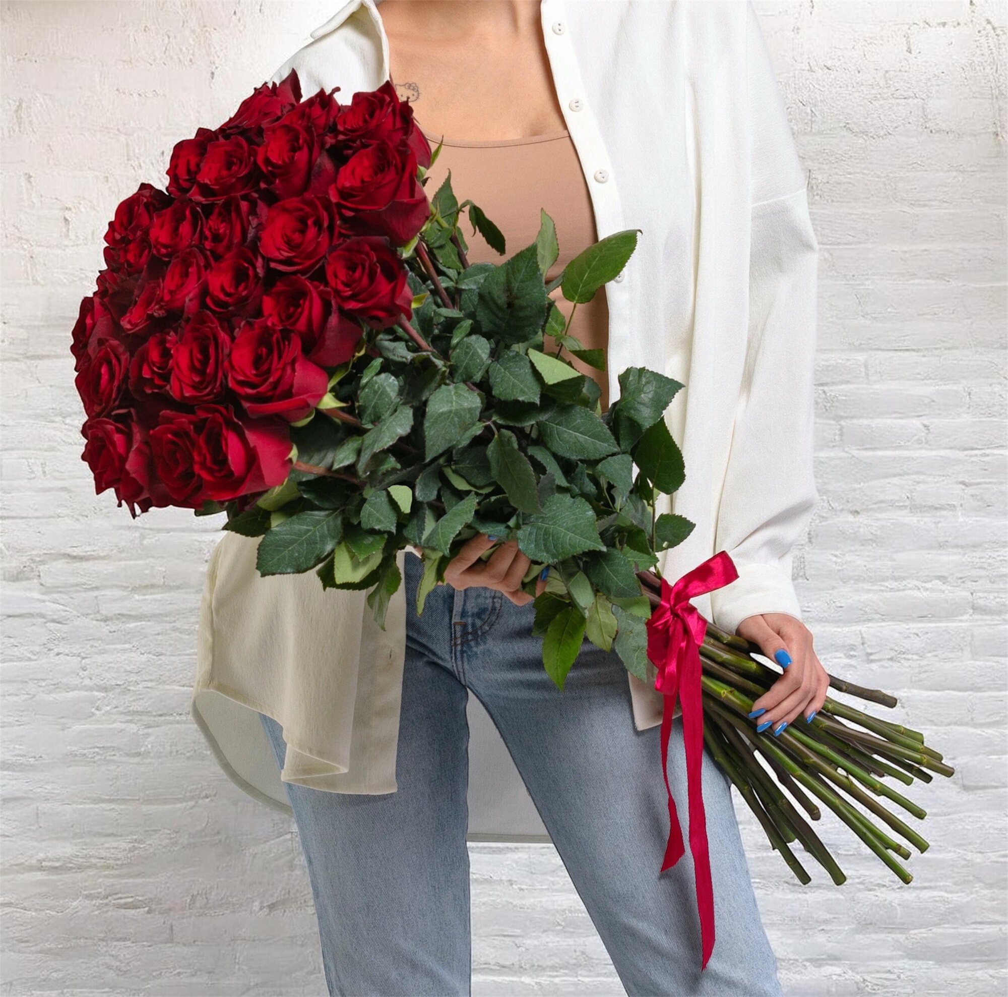 Букет Длинные Розы, 25 шт / Высокие (Длинные) Розы / Доставка Цветов / 25 роз, 100 см