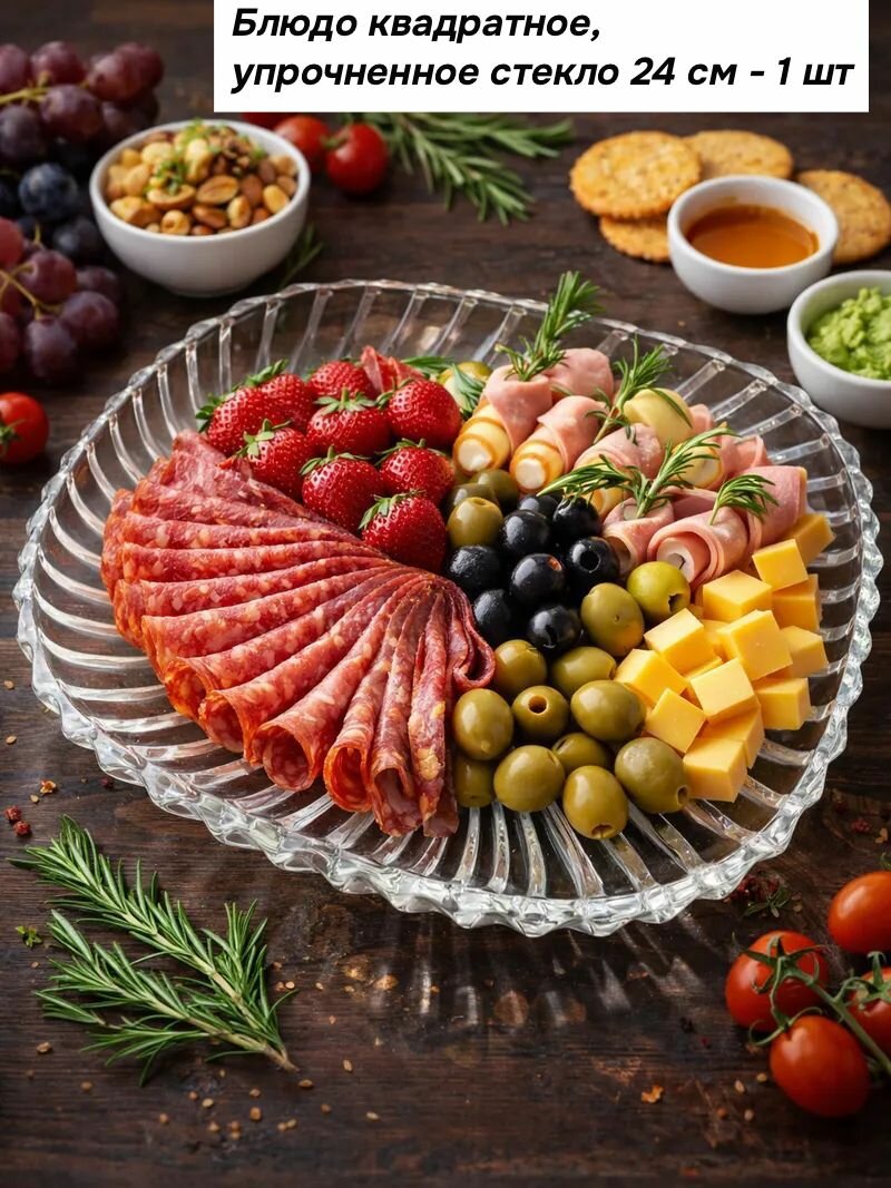 Блюдо 24см квадратное, упрочненное стекло -1шт.