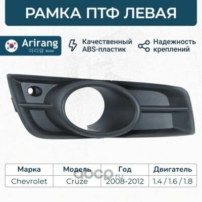 Рамка (оконтовка) противотуманной фары левая черная для Chevrolet Cruze с 2009 г. арт. ARG27-6004L