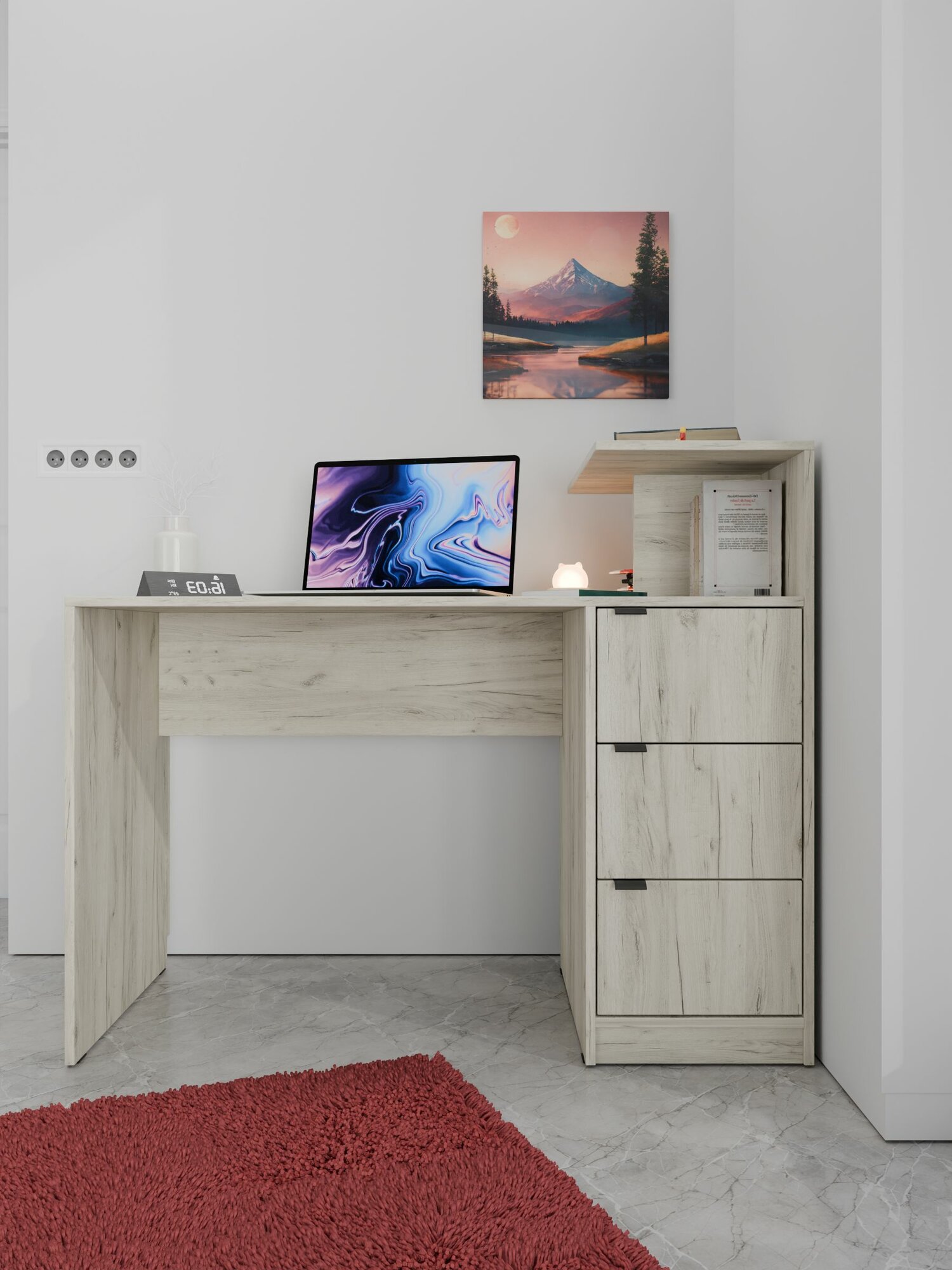 Изумлит Стол письменный с тумбой справа Практик 120х75х60.4 см, дуб крафт белый