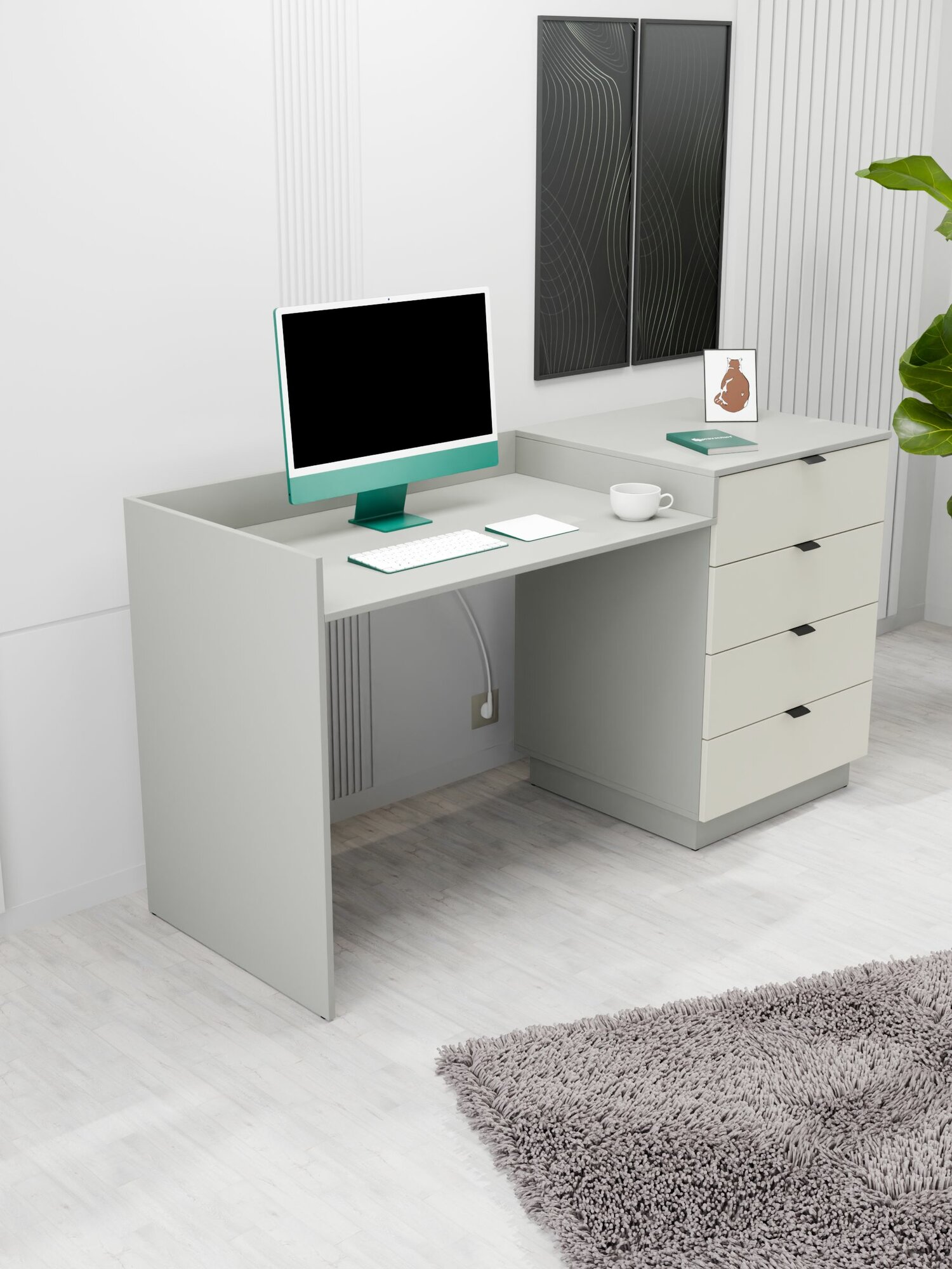 Изумлит Стол письменный для офиса и дома Бридж 163.2х86.6х60 см, шиншилла серая - бежевый