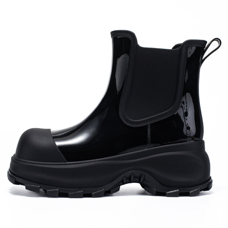 Модные женские резиновые туфли нового стиля, с эластичным манжетом, сапоги до середины икры, ботинки челси, водонепроницаемые и противоскользящие. Размер обуви. EU:38