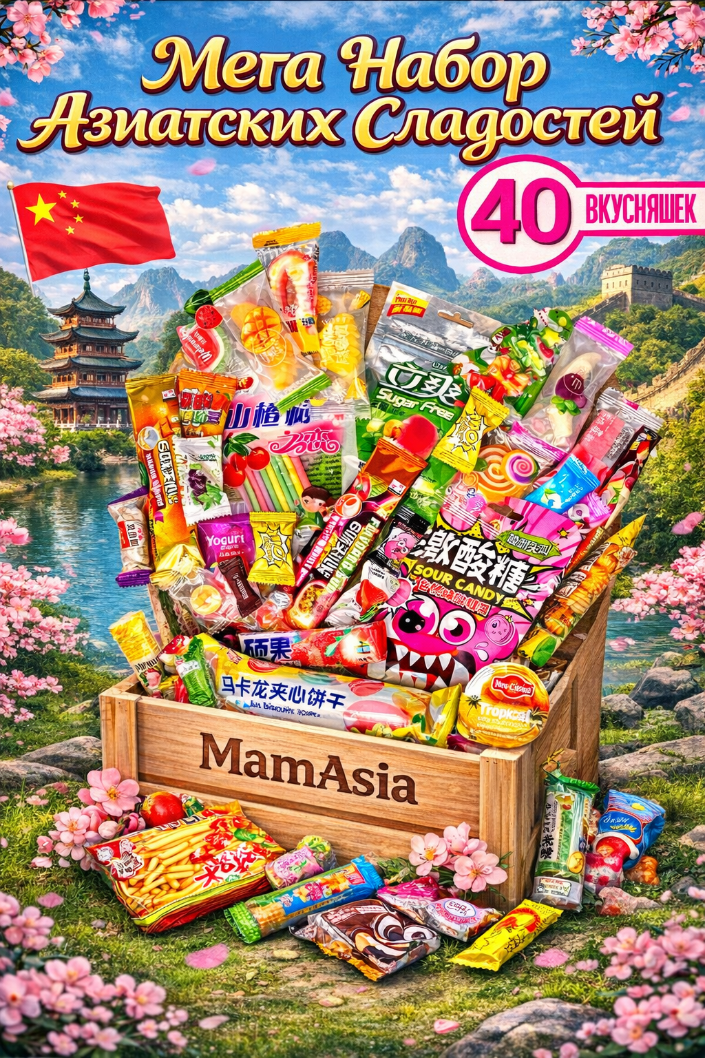Подарочный набор сладостей из Азии/ 40шт/ Азиатские сладости/ Вкусные подарки