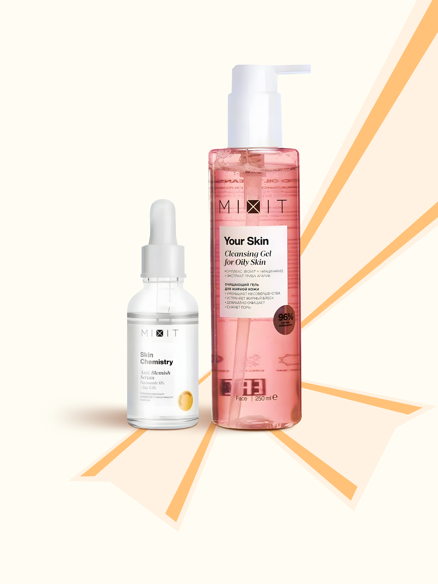 MIXIT Набор косметики для лица: себорегулирующая сыворотка с ниацинамидом и цинком и гель для умывания