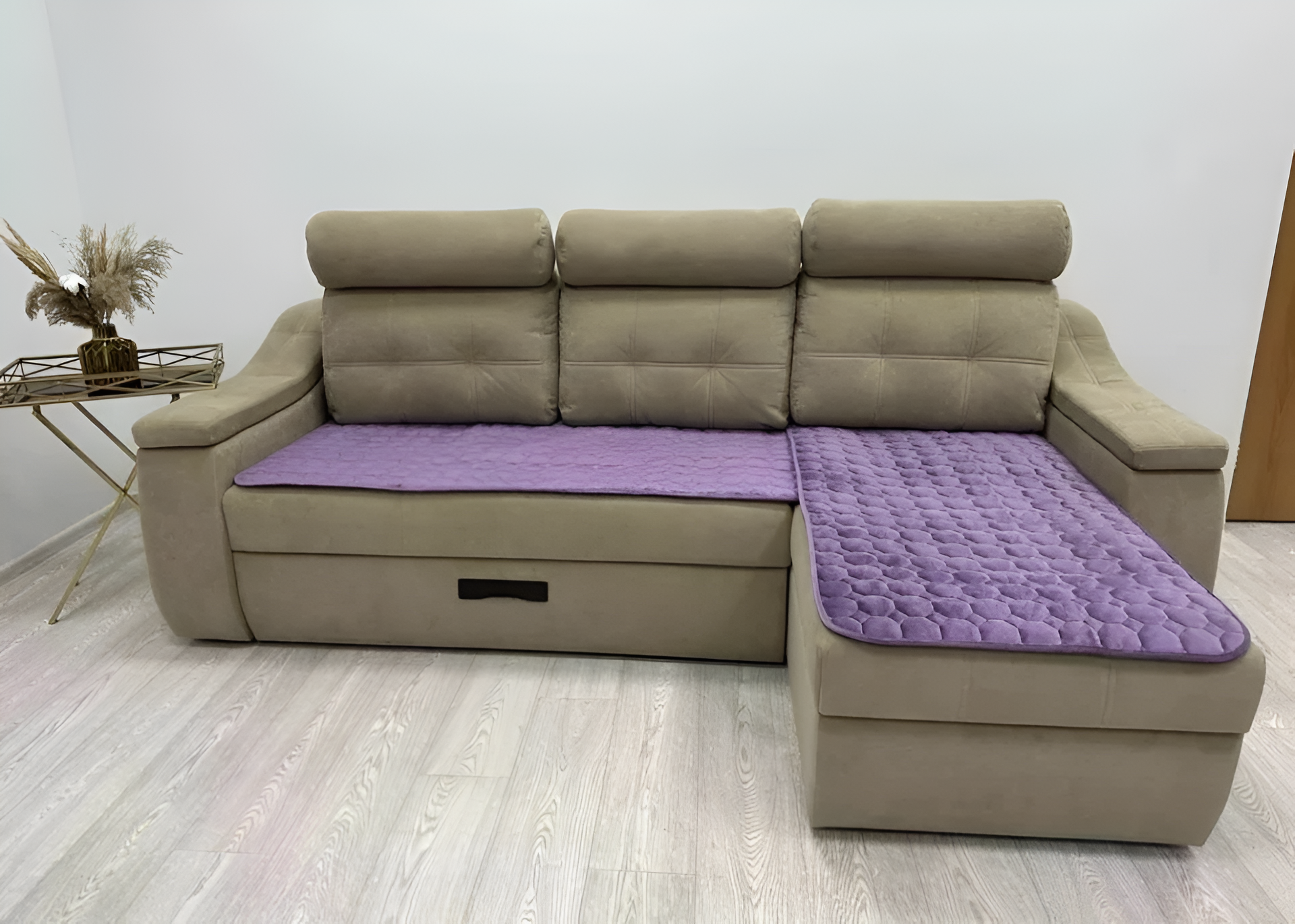 Дивандек Elegans , велюр, стеганный, сиреневый, 90 см x 210 см-1 штука