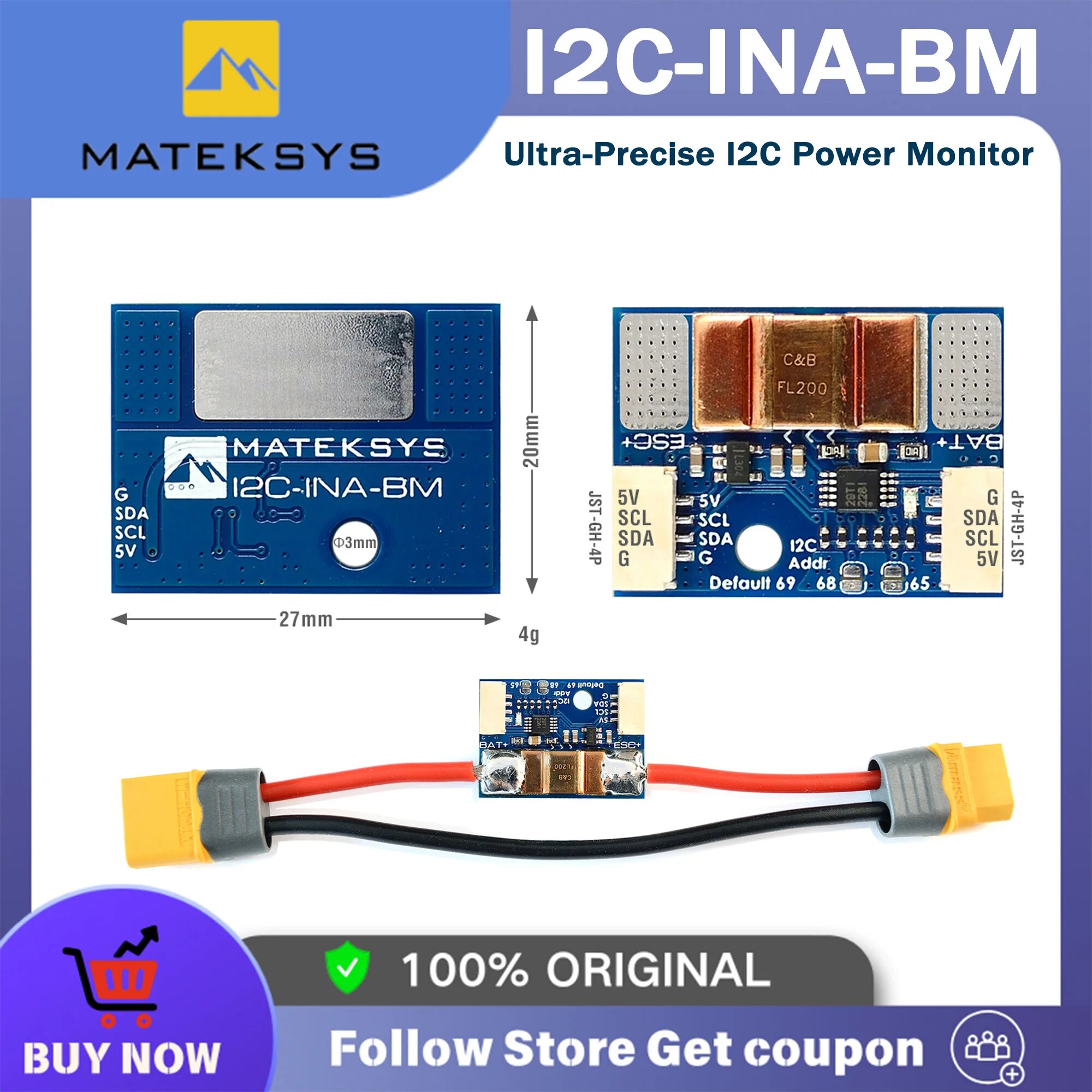 MATEK Mateksys ULTRA-PRECISE I2C POWER MONITOR I2C-INA-BM