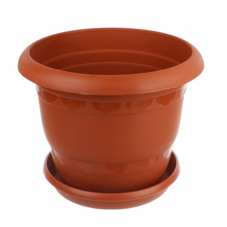 Кашпо для цветов Ангора пластиковое "Toprak", 13.0 л, диаметр верха 335 мм, высота 260 мм, с поддоном, терракот А5250тр