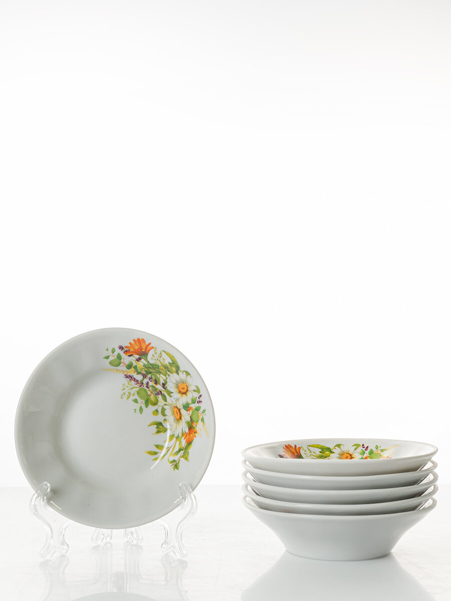 Набор фарфоровых блюдец для варенья 110 мм. "Луговые ромашки" 6 шт.