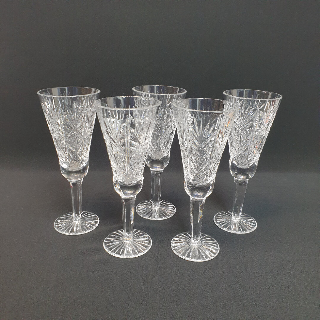 Винтажный набор из 5 бокалов, хрусталь 180 мл, высота 195 мм, СССР