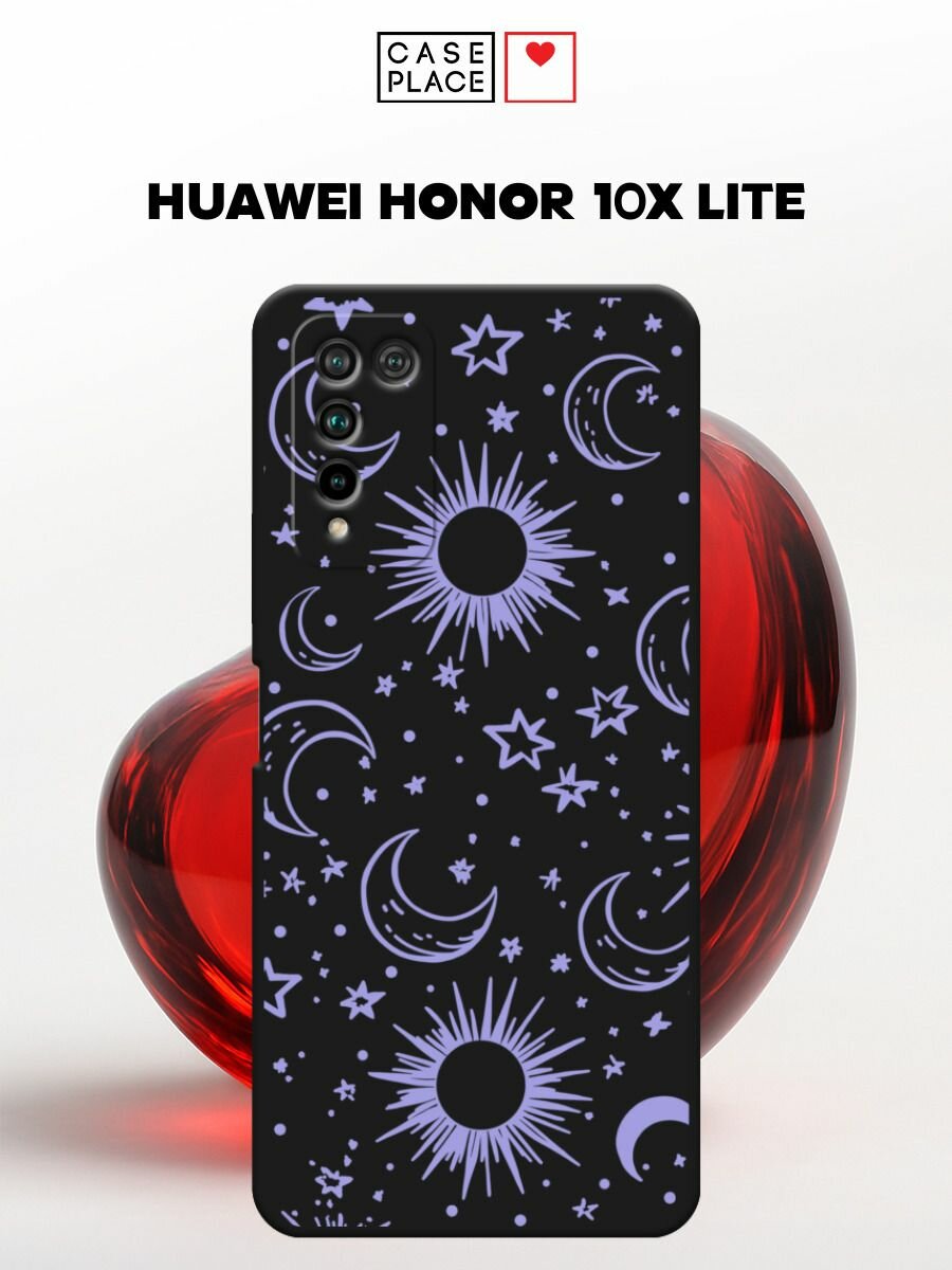 Черный матовый чехол на Honor 10X Lite / Хонор 10Х Лайт с принтом Астрологическая симфония