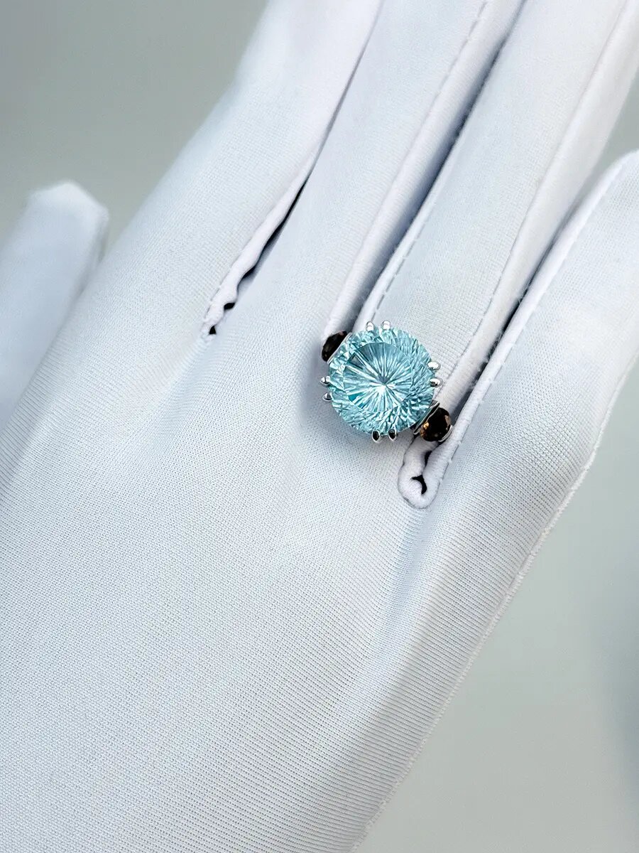 Кольцо, серебро, 925 проба, родирование, топаз, раухтопаз