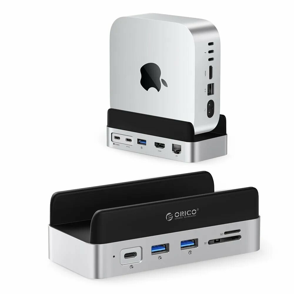 USB HUB 10 в 1 MiniDock Мини-ПК Вертикальная Подставка, для Mac Mini M4&M4 Pro, M.2 NVMe и SATA Поддерживает до 8 ТБ, USB 4К hdmi SD TF rj45