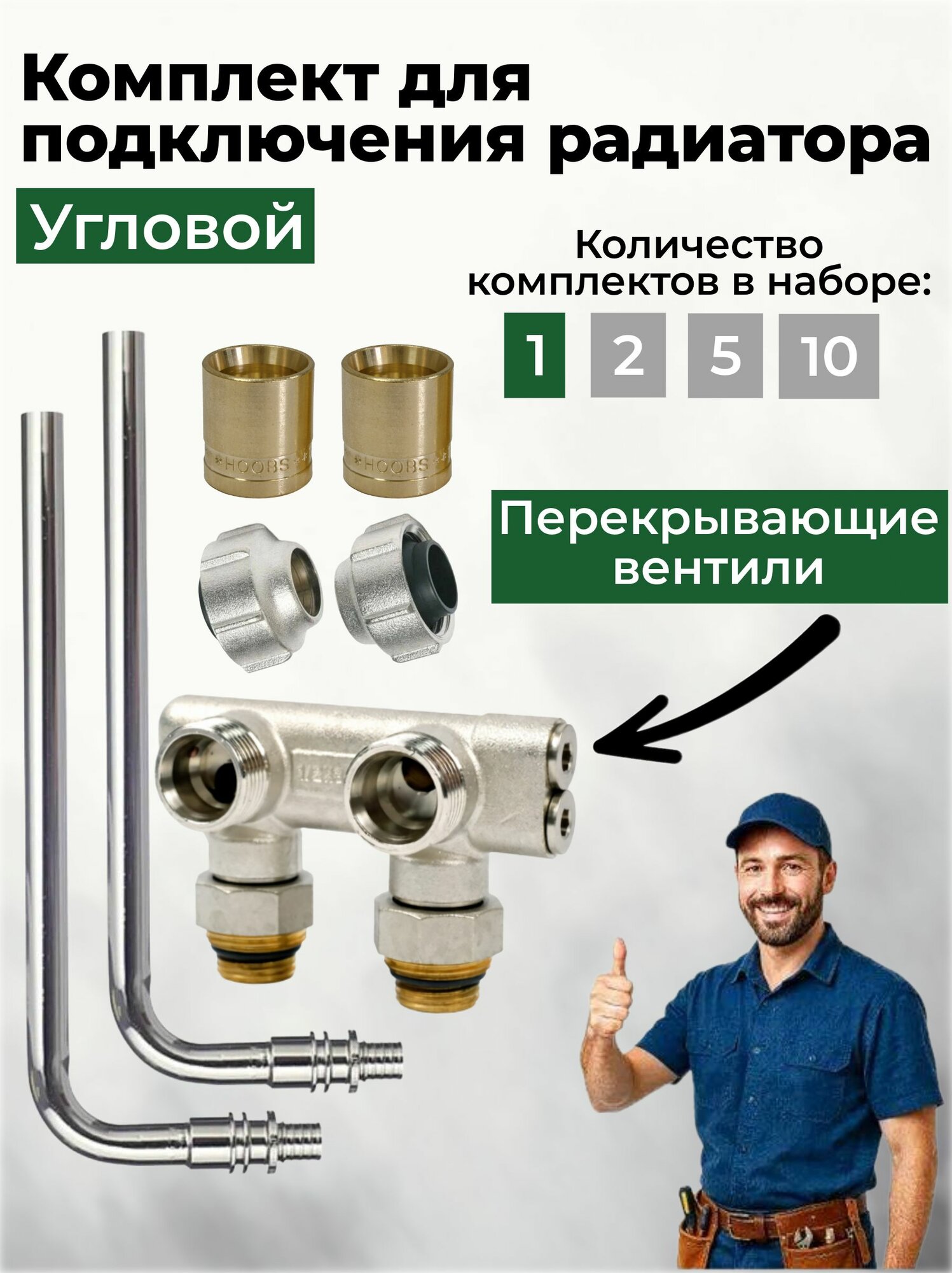 Трубка для подключения радиатора Г-образная 16/250 мм, Узел подключения радиатора, угловой, перекрестный 3/4" х 1/2" с запорными вентилями , евроконусами G3/4"- 15*1, гильзами 16 мм. 1 набор
