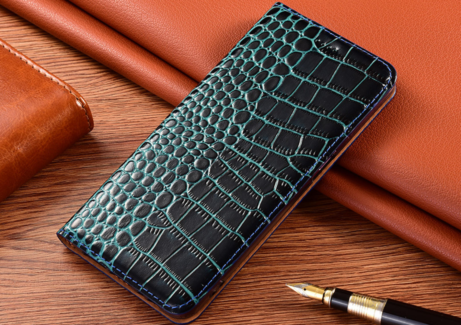 Чехол-книжка MyPads Premium Croco di lusso для Honor 90 из натуральной кожи теленка с прошивкой под кожу крокодила, синий