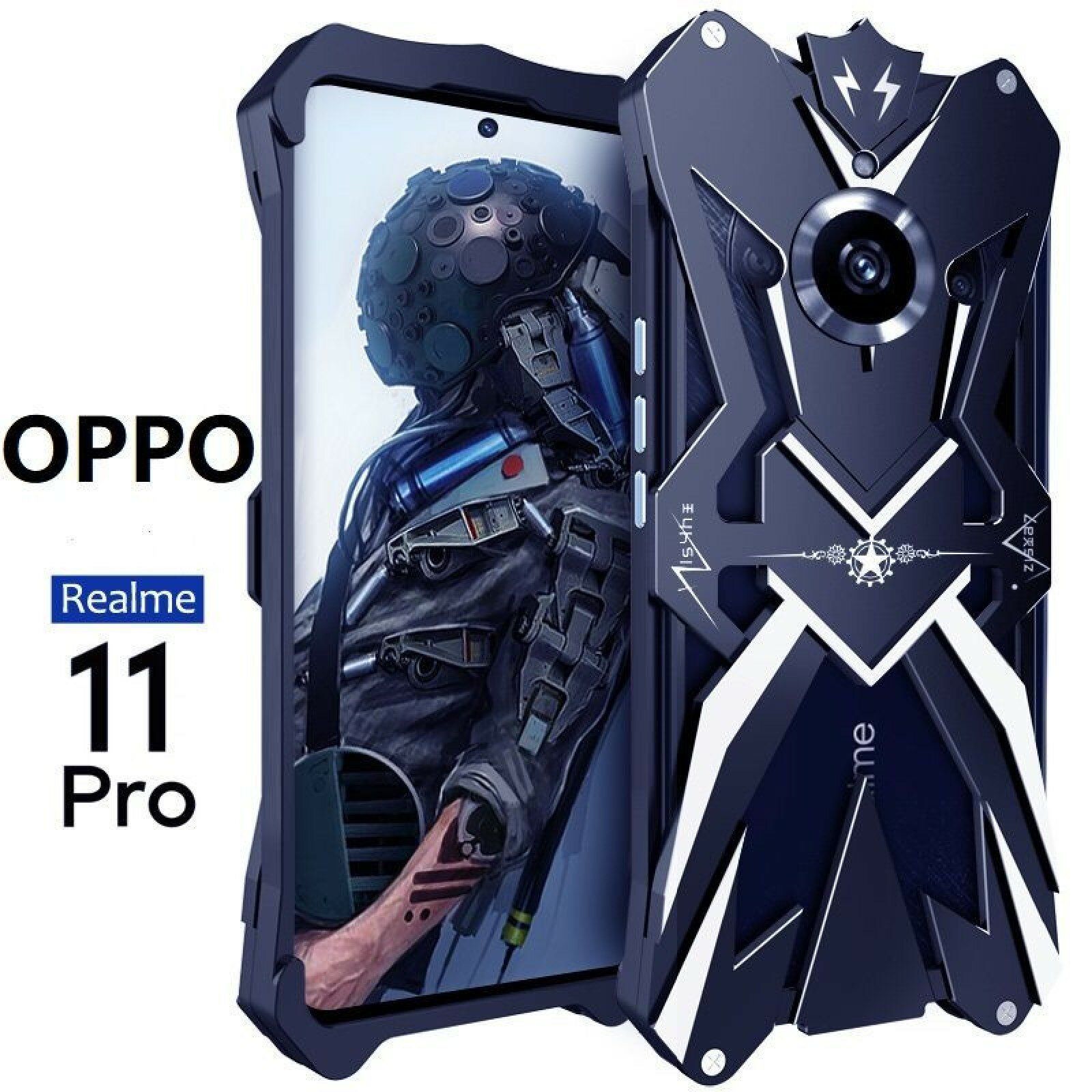 Противоударный металлический чехол MyPads для OPPO Realme 11 Pro, черный с декоративными акцентами