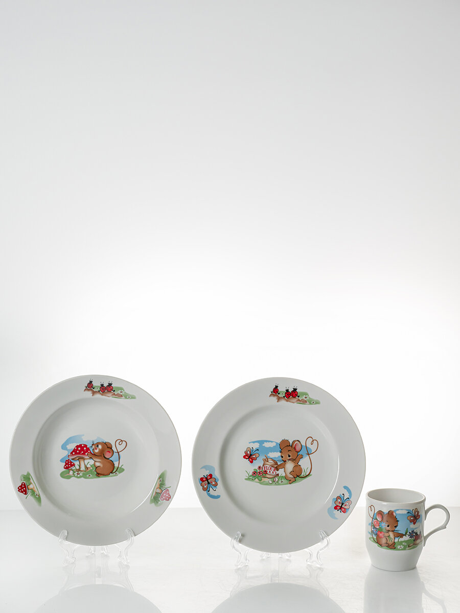 Набор фарфоровой детской посуды "Мышата" 3 предмета Дулёвский фарфоровый завод