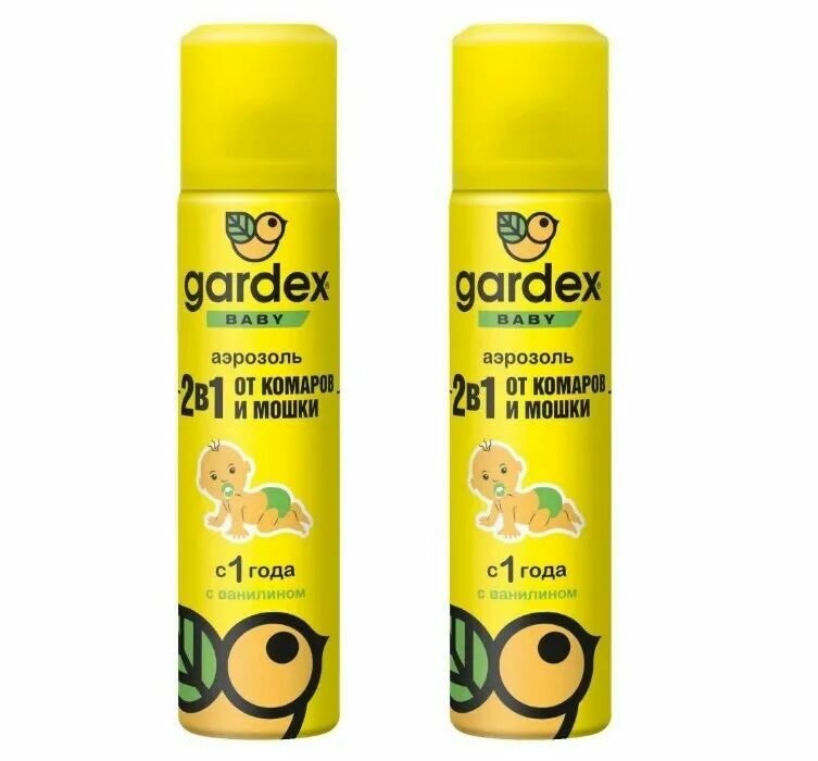 Gardex Аэрозоль от комаров и мошки Baby, для детей с 1 года, с ванилином, 80 мл, 2 шт