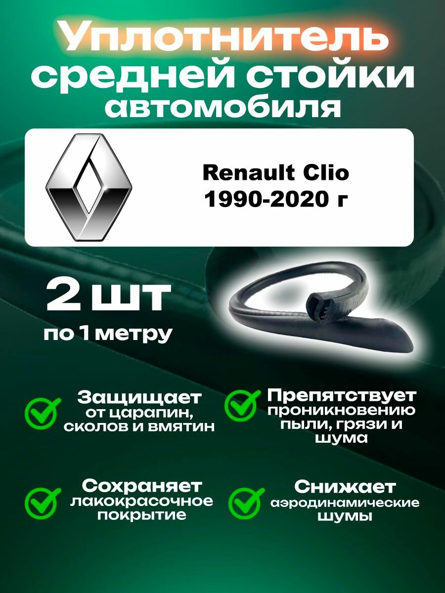 Уплотнитель средней стойки автомобиля Renault Clio 1990-2020 г. / Рено Клио - 2 штуки, междверный