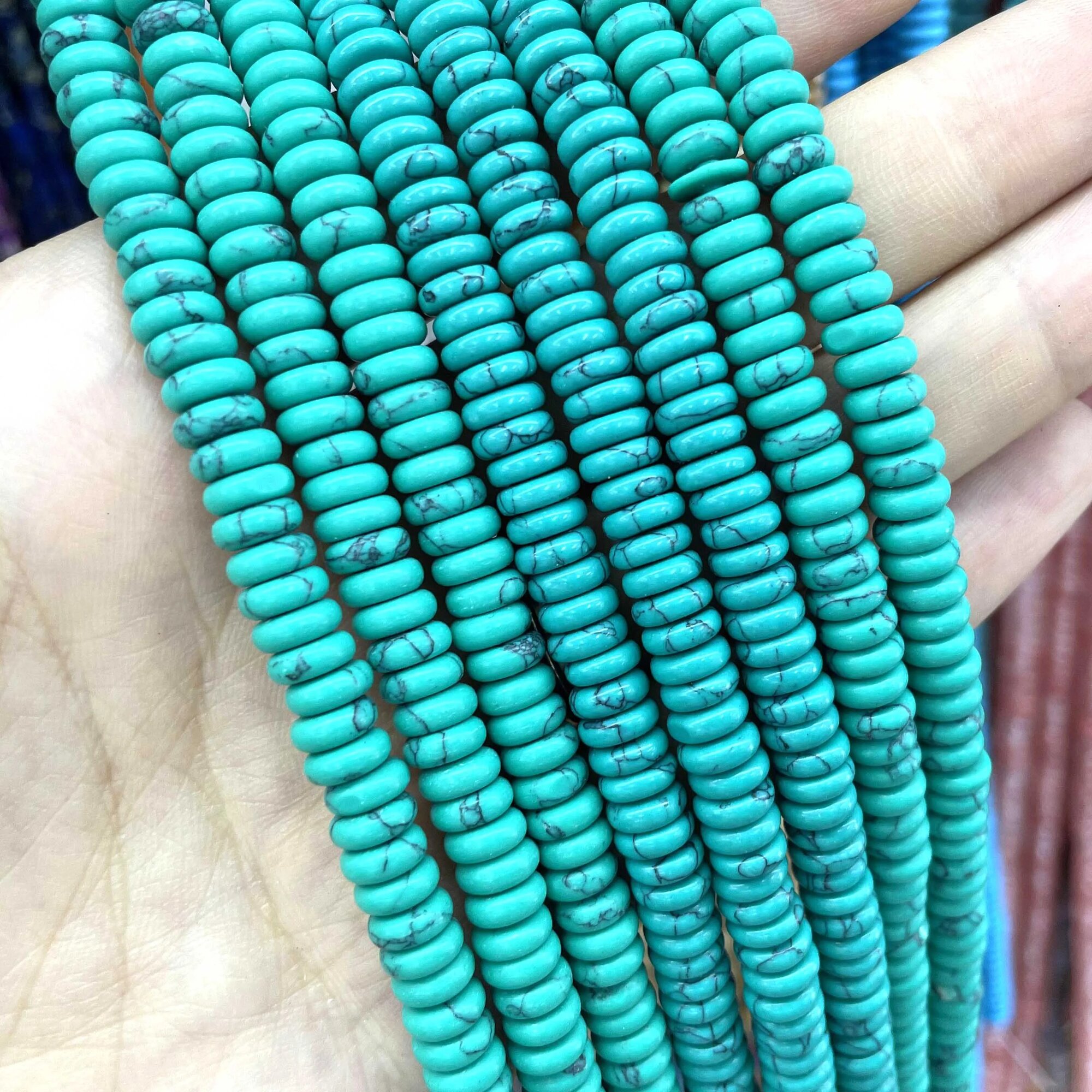 Бусины из камня SYSRXLR: агат, лазурит, тигровый глаз 2*6 мм Green Turquoise