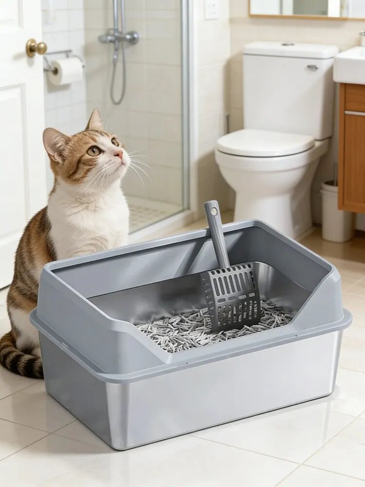 Нержавеющая сталь, лоток для кошачьего наполнителя/50*35*25 / T139 светло-серый