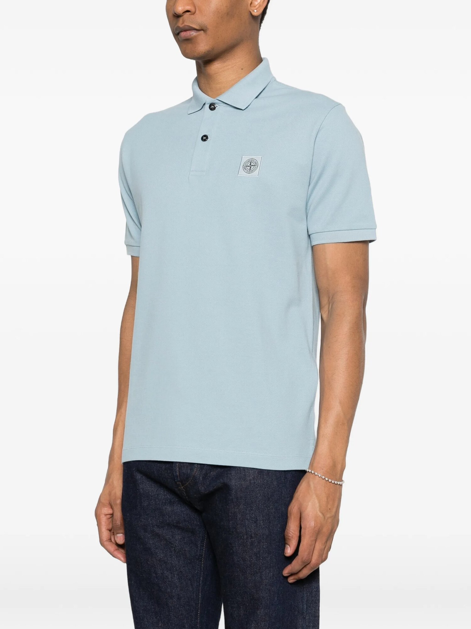 Рубашка Stone Island Buttoned logo-patch polo shirt, размер XL, синий — фото 1