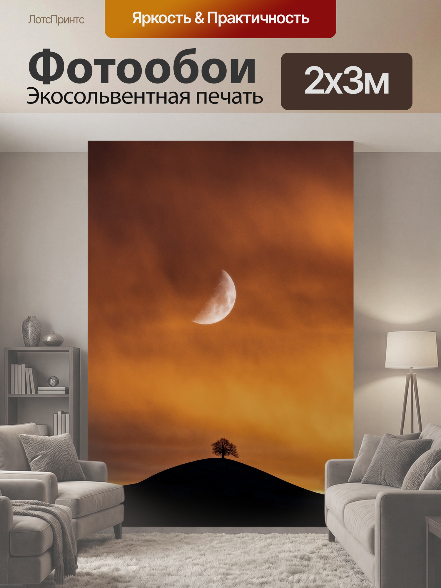 Фотообои "Луна, одинокий, уединенный" 200x300 см. экосольвентная печать