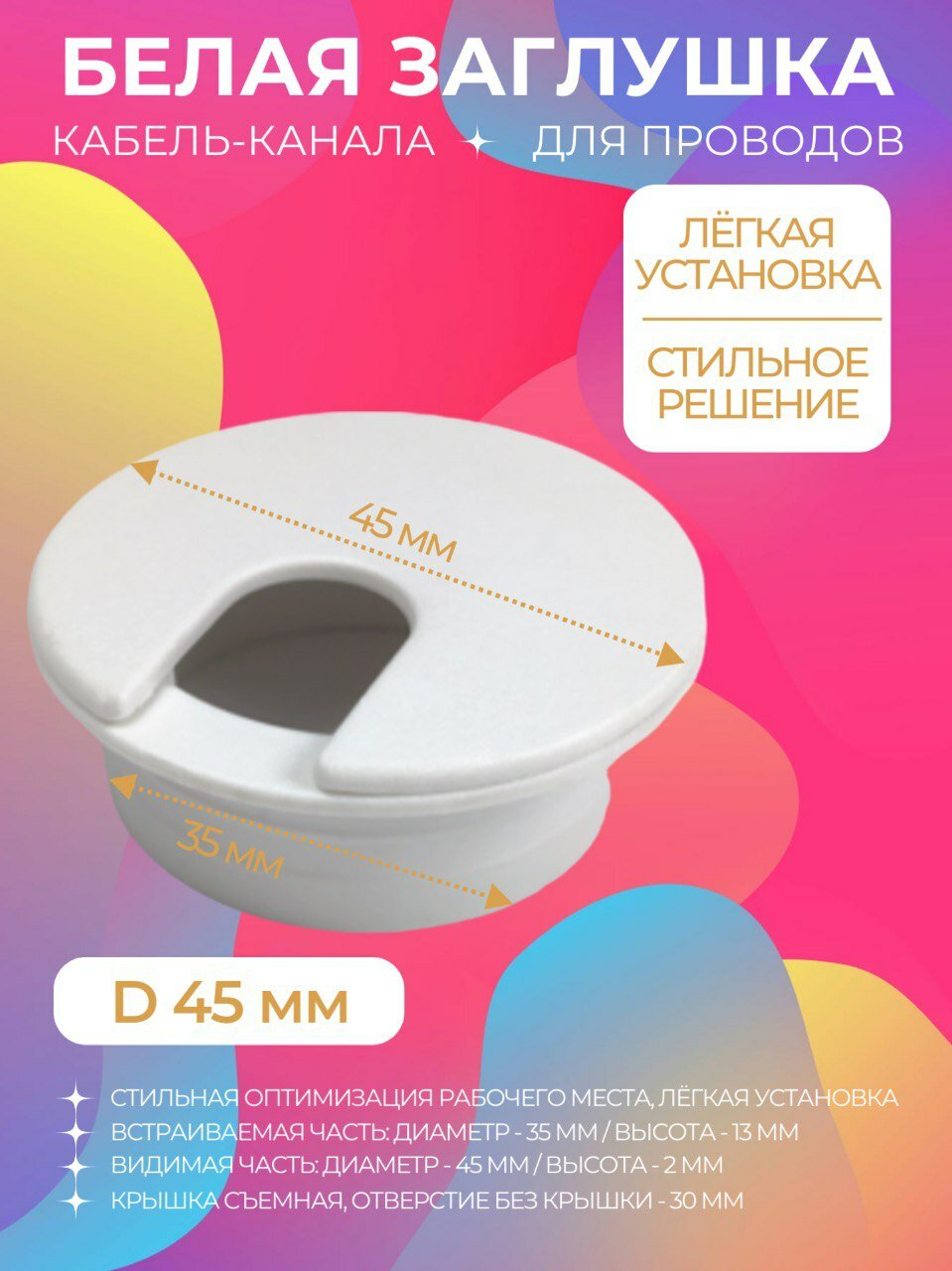 Заглушка для кабель-канала круглая белая