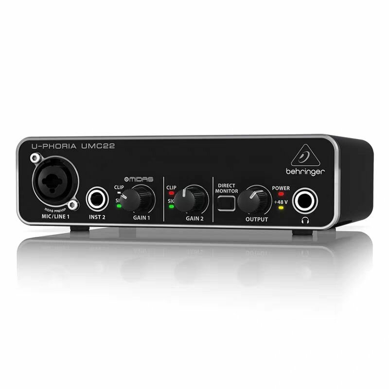 Behringer UMC22 - USB- аудиоинтерфейс, 2входа, 2 выхода,1 микр. предусилитель MIDAS