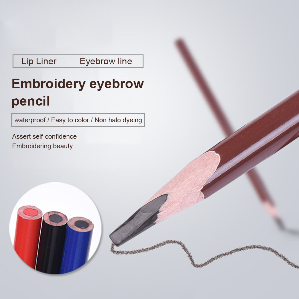 Карандаш для бровей Brow Tattoo Pen водонепроницаемый, длительный карандаш для макияжа бровей, 4 цвета: Красный, Синий, Черный, Кофейный (по выбору), материал дерево, размер упаковки 16*1*1см, вес упаковки 10г, 1 шт.