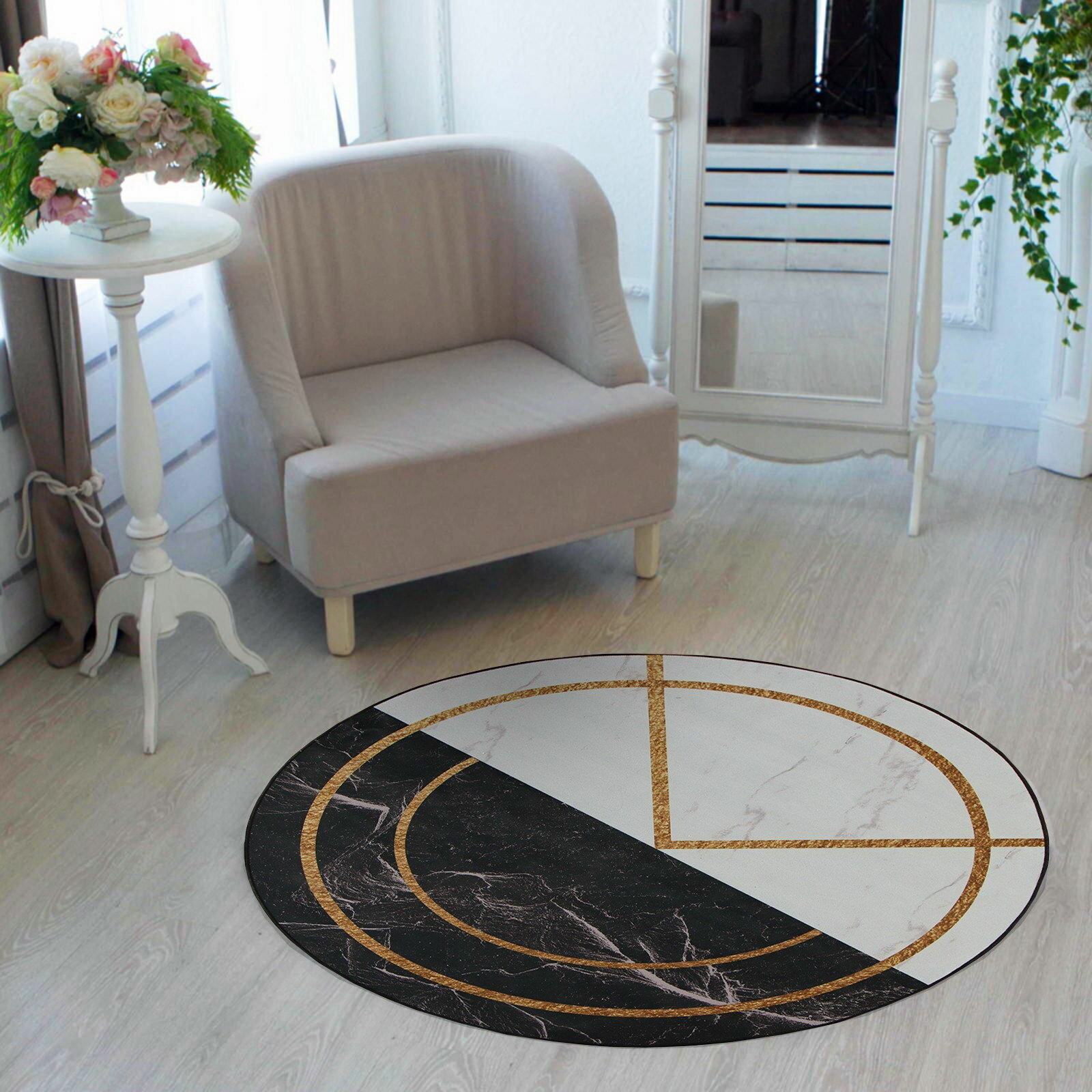 Ковёр круглый "Этель. Черно-белый", d=120 см, 700 г/?2, цвет: золотистый