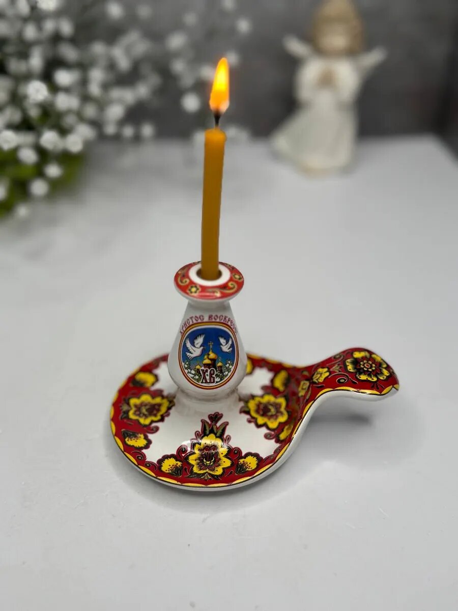 Декоративный пасхальный подсвечник блюдце, под тонкую церковную свечу