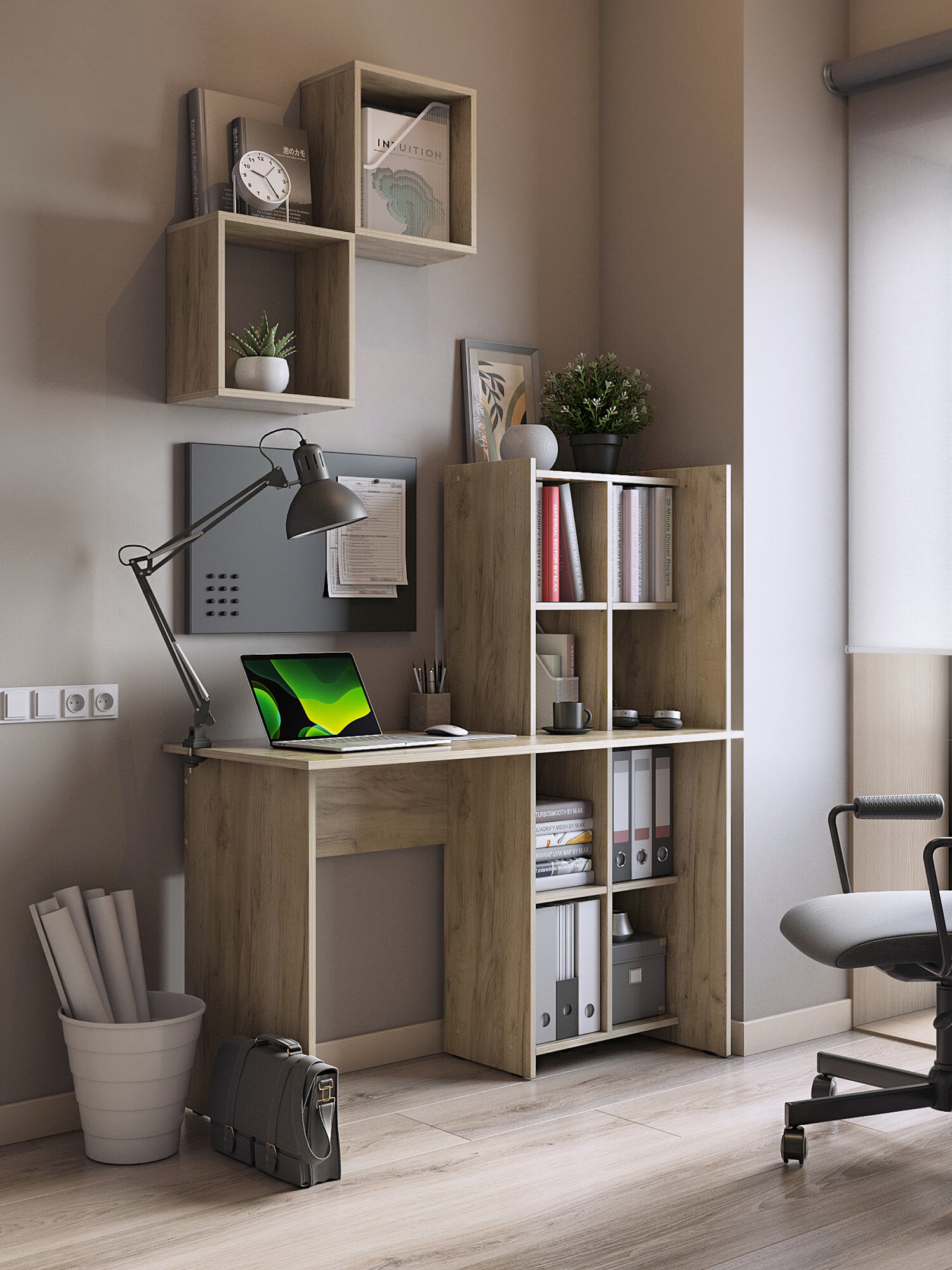 Стол письменный Vif "Эдем-1" дуб крафт серый с надстройкой, 1218х522х1358 мм.