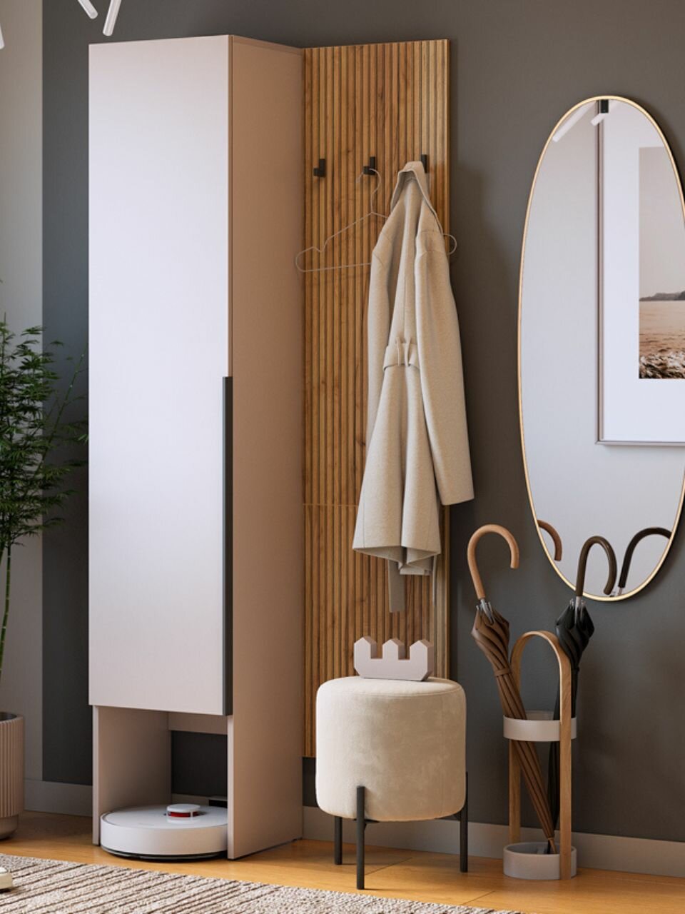 Прихожая, прихожая мебель, Bodrum, вешалка Bodrum3+ШКBasko L400, Кашемир/дуб крафт золотой, 80х195х34,9 см (ШхВхГ)