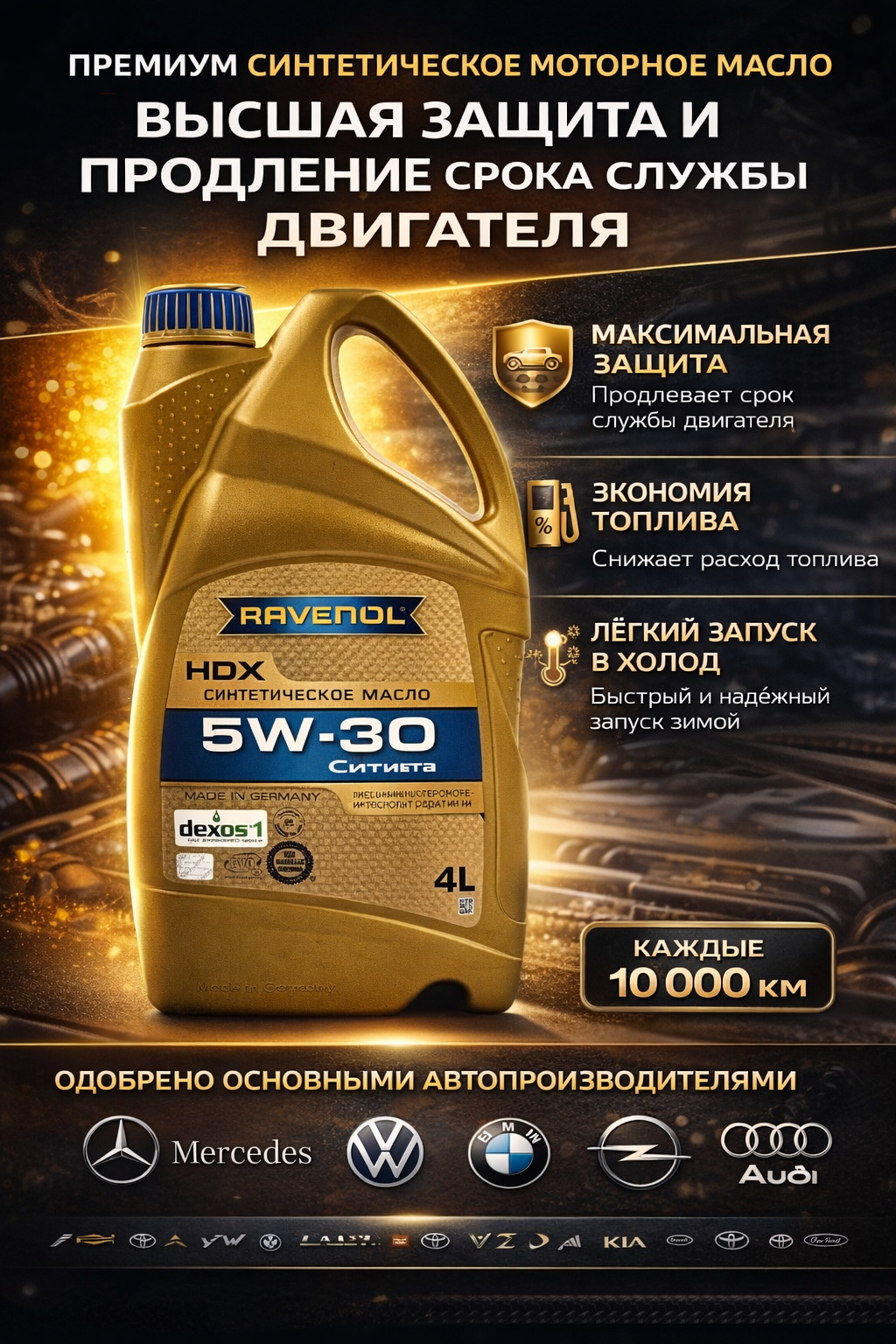 Масло моторное RAVENOL HDX SAE 5W-30, 4 литра, синтетическое ,