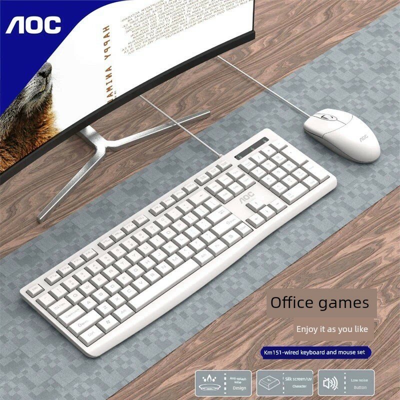 AOC Белый проводной комплект клавиатуры и мыши с ковриком обновленный USB офисный набор