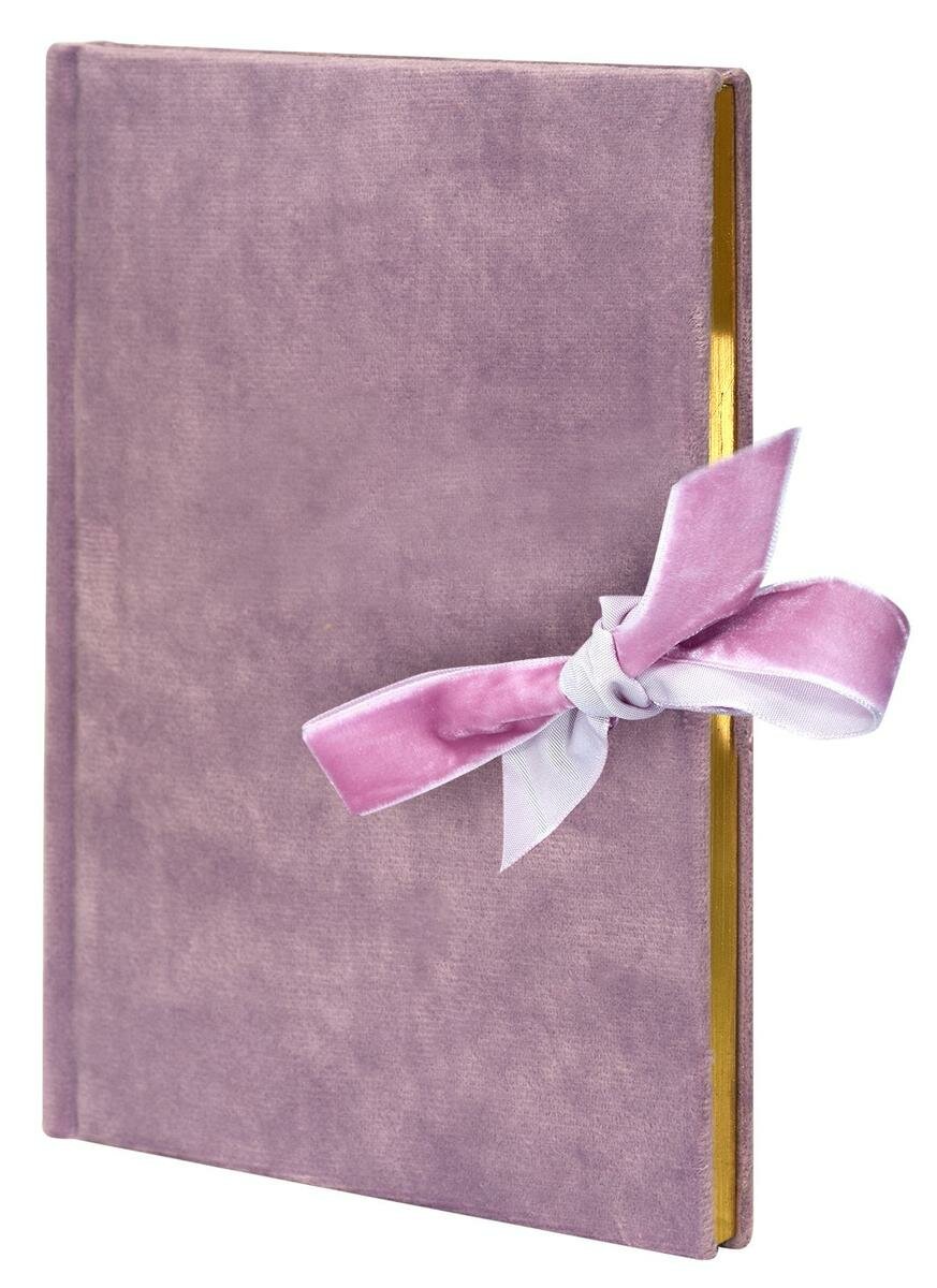 Записная книжка А5 LOREX "Darling", 80 листов в линейку, бархатная обложка лаванда, золотой срез, с бантом