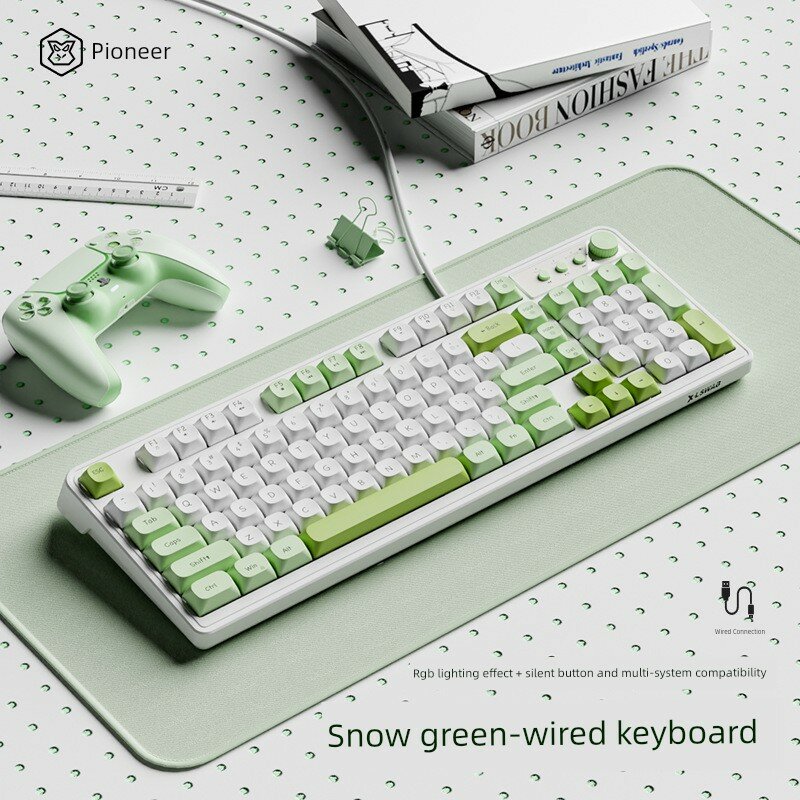 Травяно-зеленая проводная клавиатура с подсветкой RGB, механическое ощущение для офиса и игр, использование с ПК и