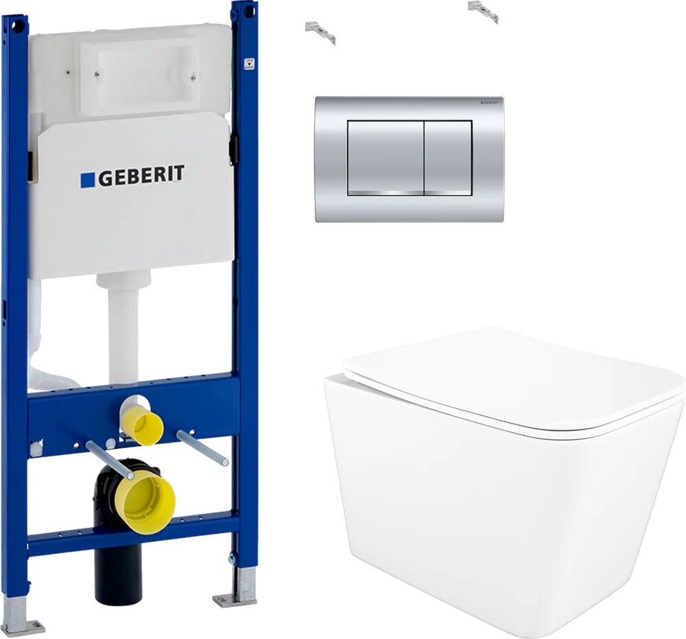 Комплект 5 в 1 Унитаз подвесной STWORKI Молде S23401WH / Инсталляция с кнопкой Geberit Duofix 458.163.21.1 / Крышка-сиденье