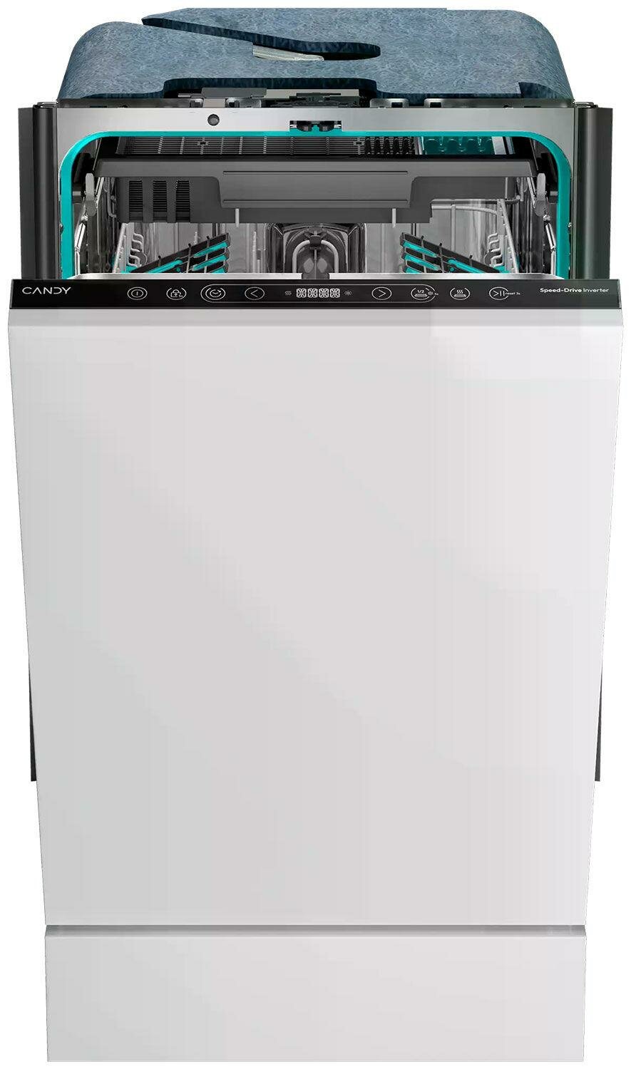 Встраиваемая посудомоечная машина Candy CI 1A5F2B-08 узкая, 8 программ вкл. авто, 3 корзины, луч