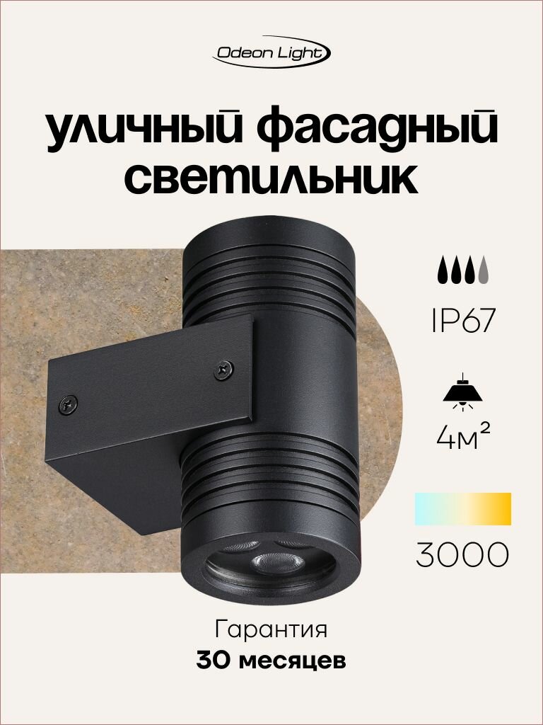 Уличный фасадный светильник ODEON LIGHT STIMA 6648/12WL3 LED 12W черный